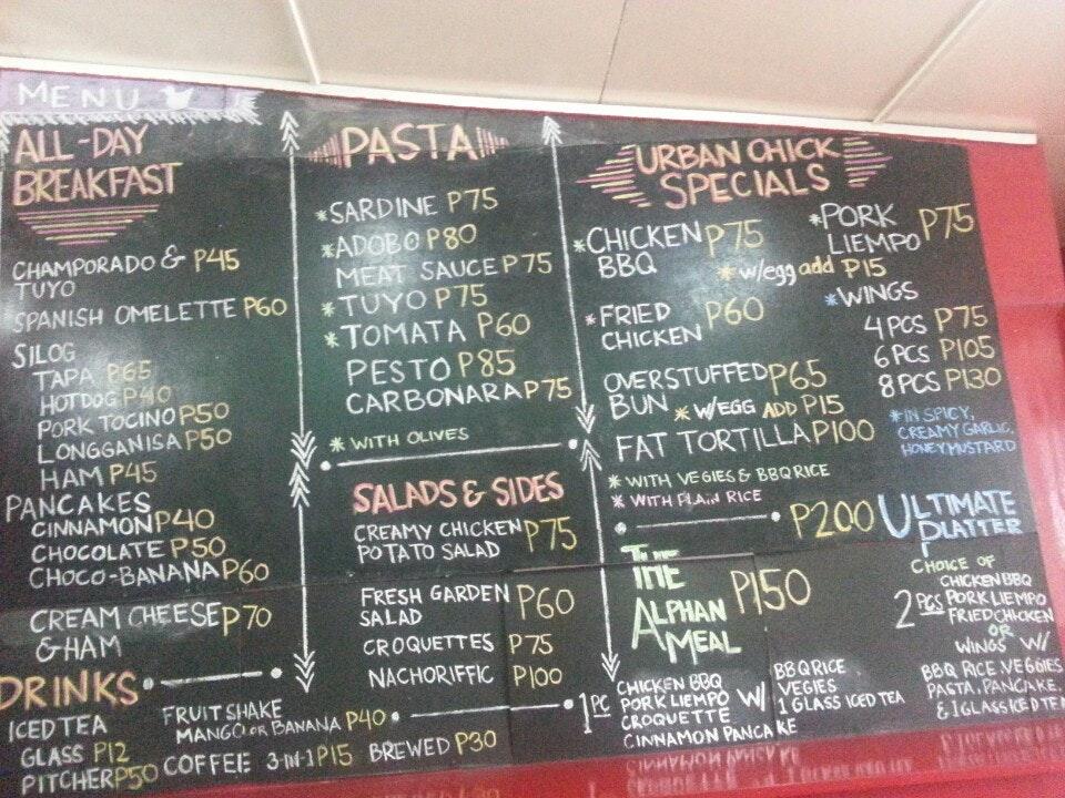 Menu at Urban Chick restaurant, Quezon City