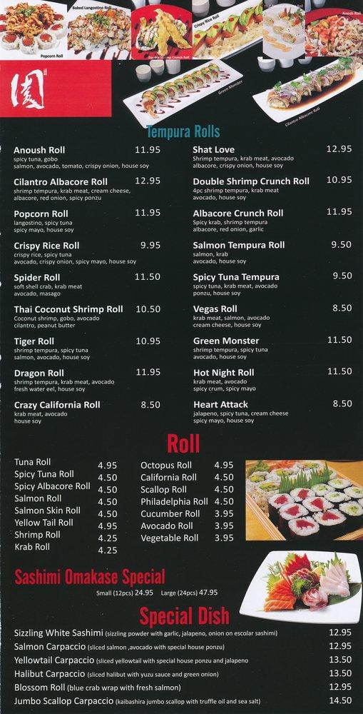Menu at Zono Sushi restaurant, Glendale