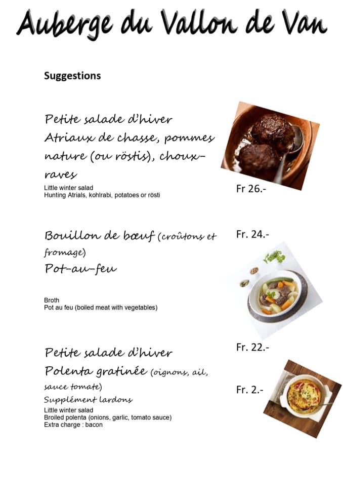 Carta de Auberge du Vallon de Van, Salvan