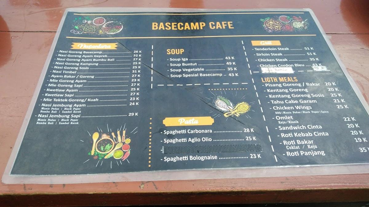 Menu at BaseCamp Cafe, Bandung
