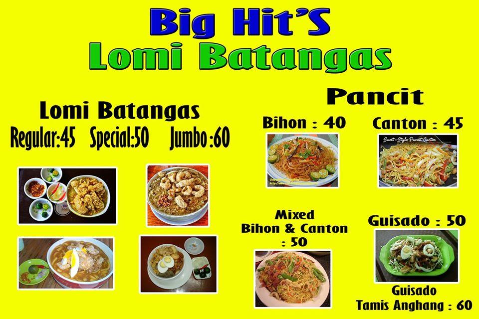 Menu at Big Hits lomi house restaurant, Rosario