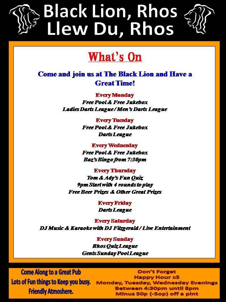 Menu at Black Lion Rhos pub & bar, Wrexham