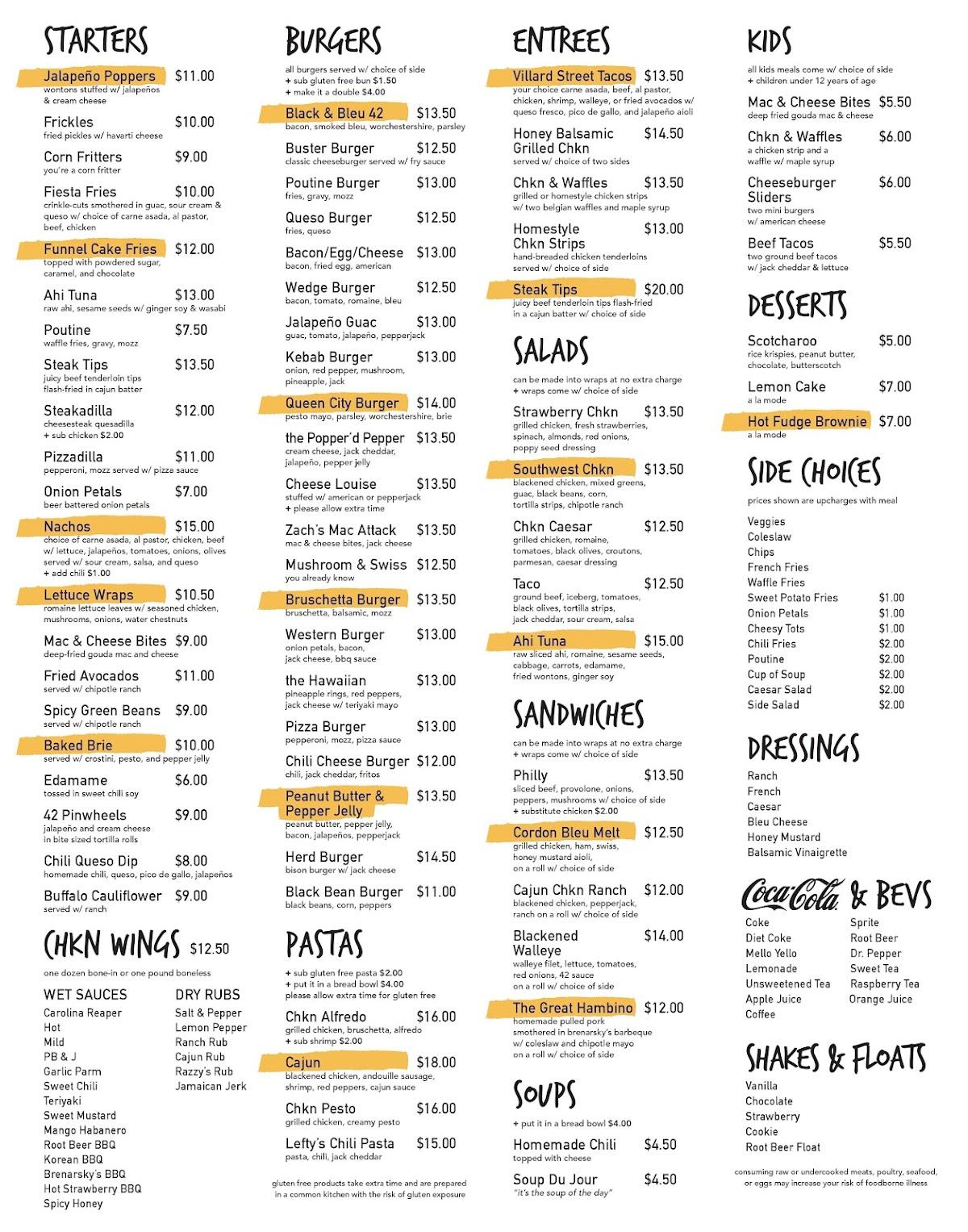 Menu at Blue 42 Sports Grille & Bar, Dickinson