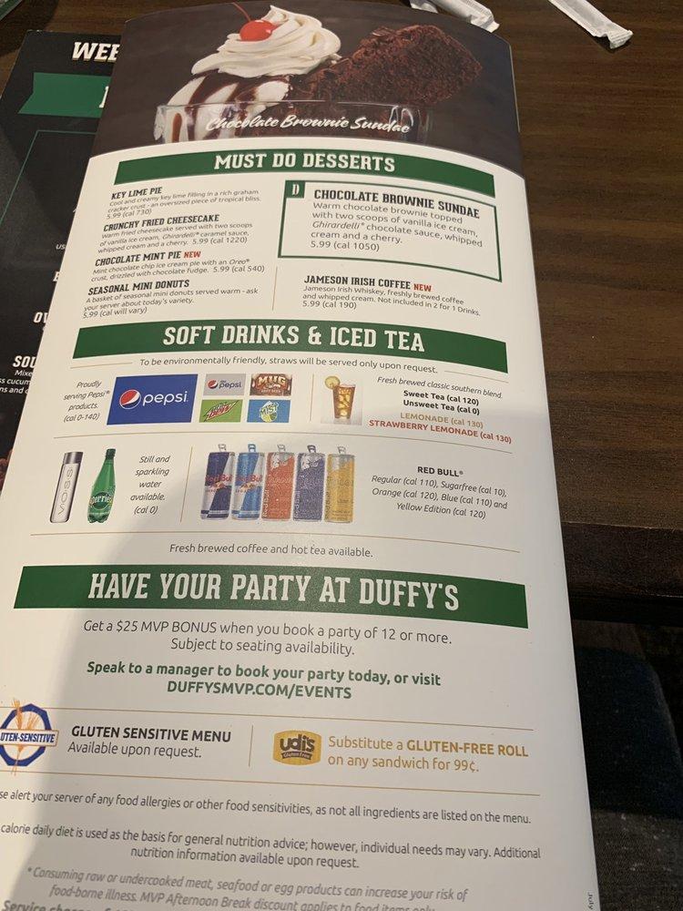 Menu at Duffy's Sports Grill pub & bar, Sarasota