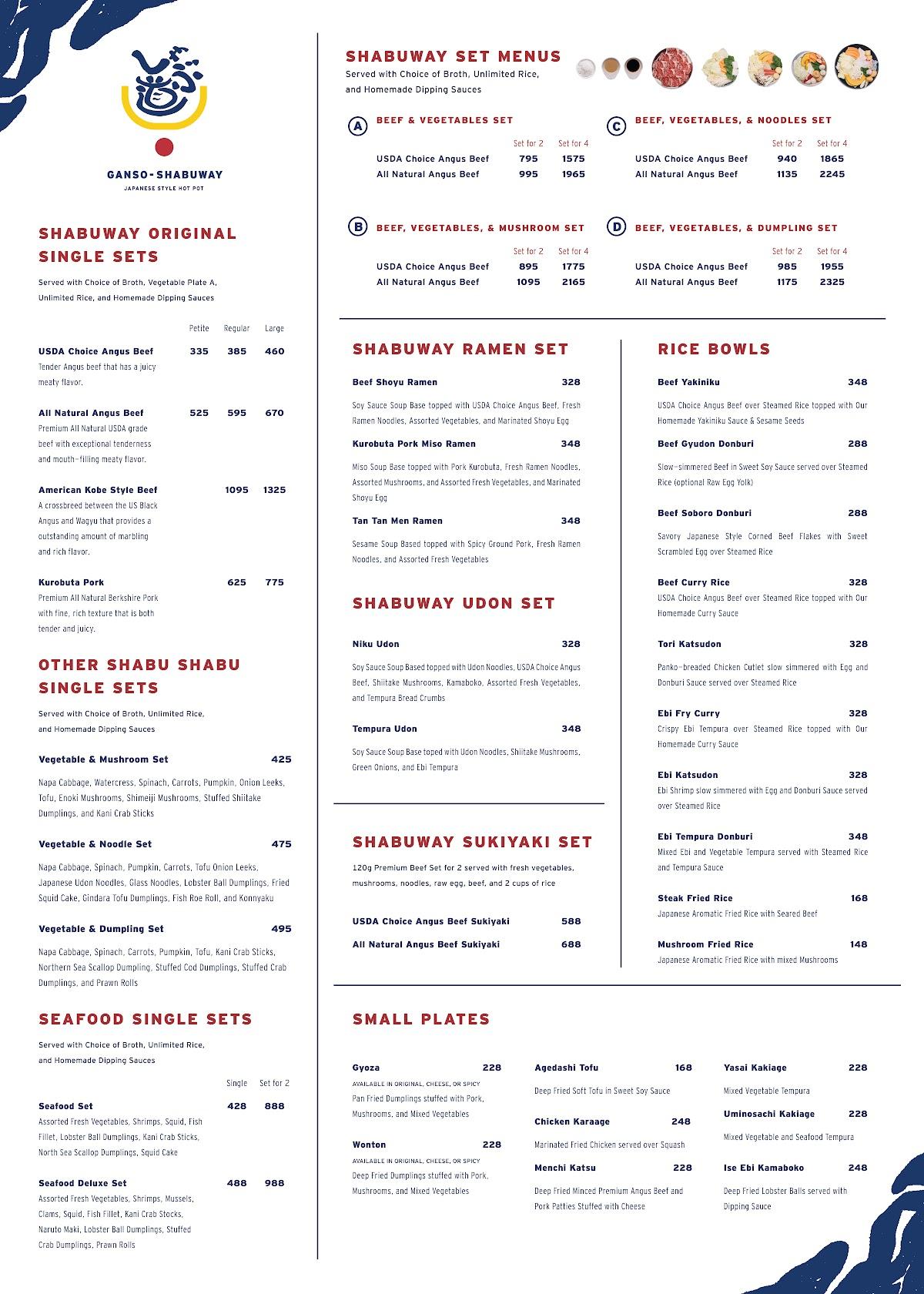 Menu at Ganso-Shabuway restaurant, Makati, Level 2