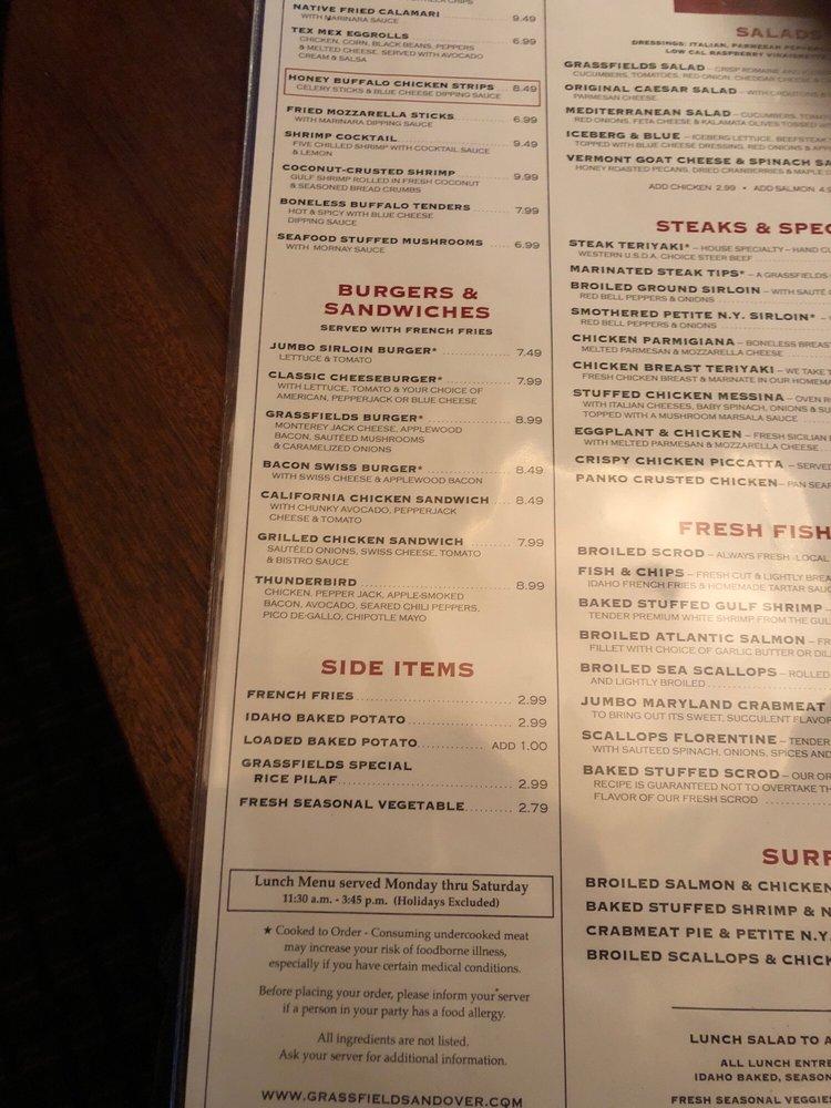 Menu at Grassfields Food & Spirits steakhouse, Andover