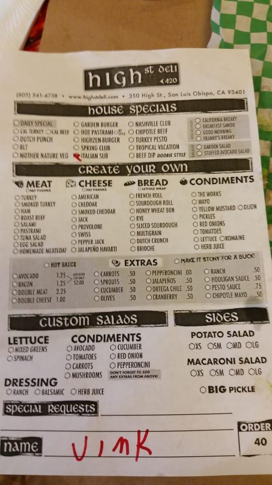 Menu at High Street Market & Deli restaurant, San Luis Obispo