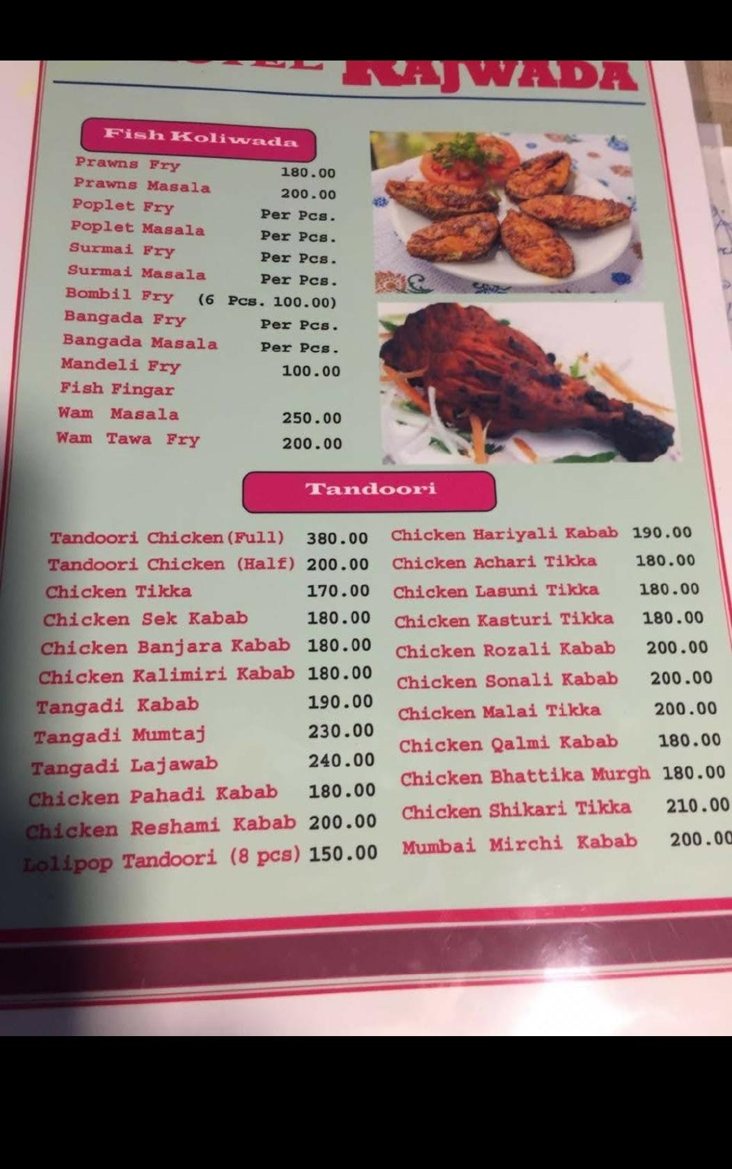 Menu at Hotel rajwada family restaurant and bar, Wada
