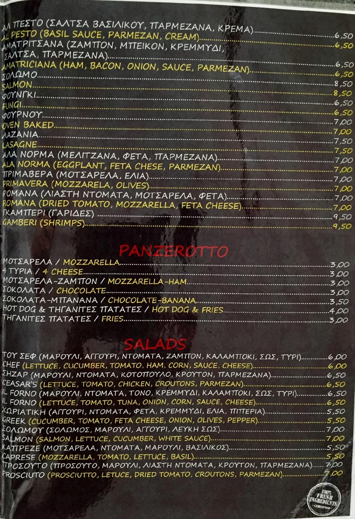 Il-Forno Pizza & Pasta Menu at Elaine Paulson blog