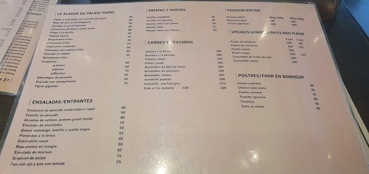 Menu au La Rambla rabat restaurant, Rabat