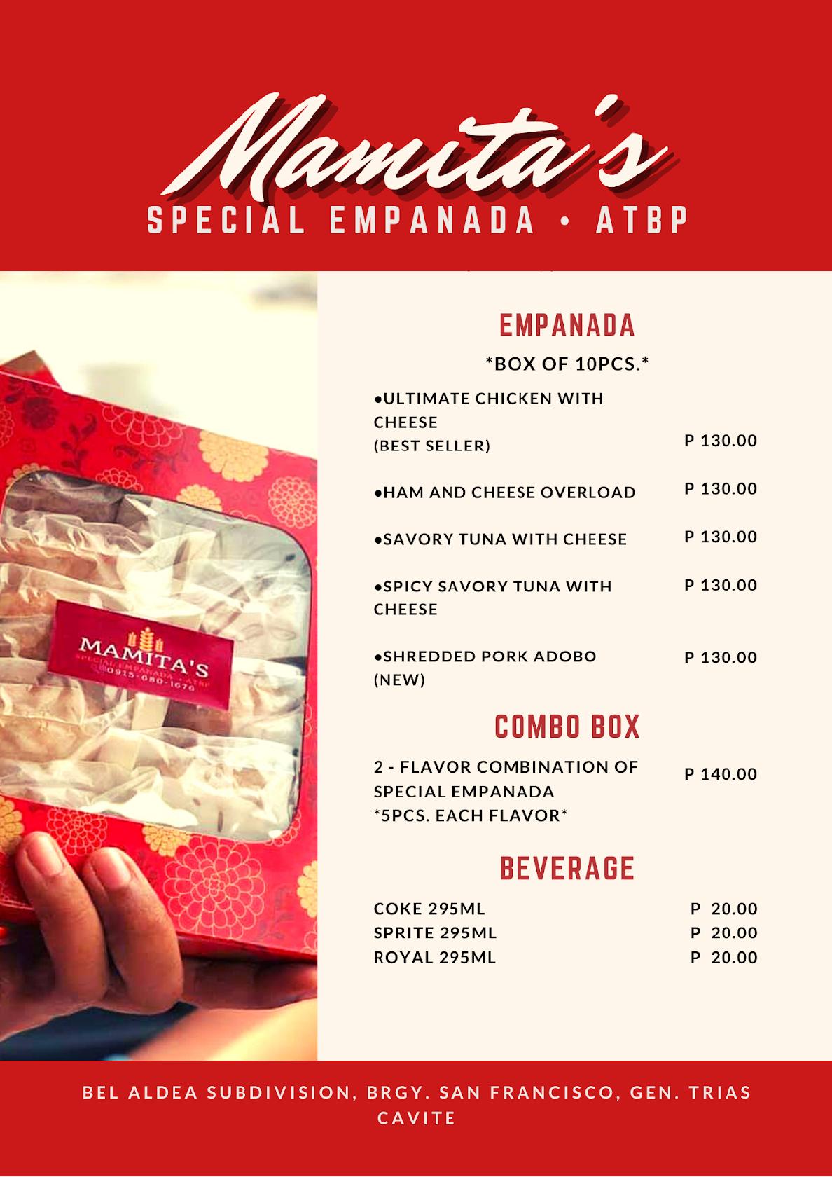 Menu at Mamita's Empanada, General Trias
