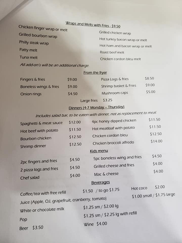 Menu at Prospector restaurant, Attica, 8 Main St