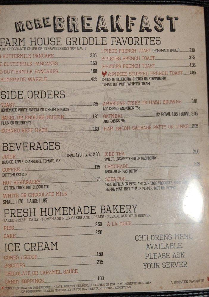 Menu at Red Rooster Cafe, Bonduel