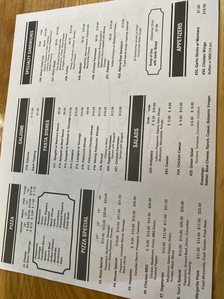 Menu at Rizza Pizza pizzeria, Toledo