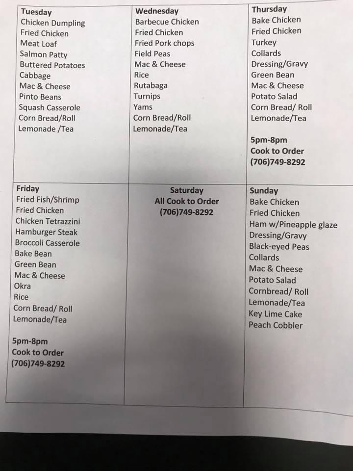 Menu at Southern Delight Cafeteria, Eatonton