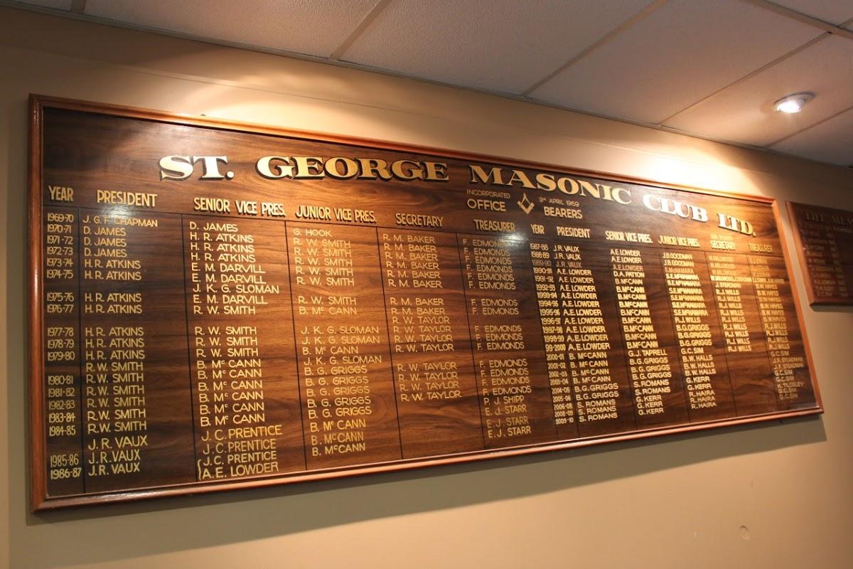 Menu at St George Masonic Club, Mortdale