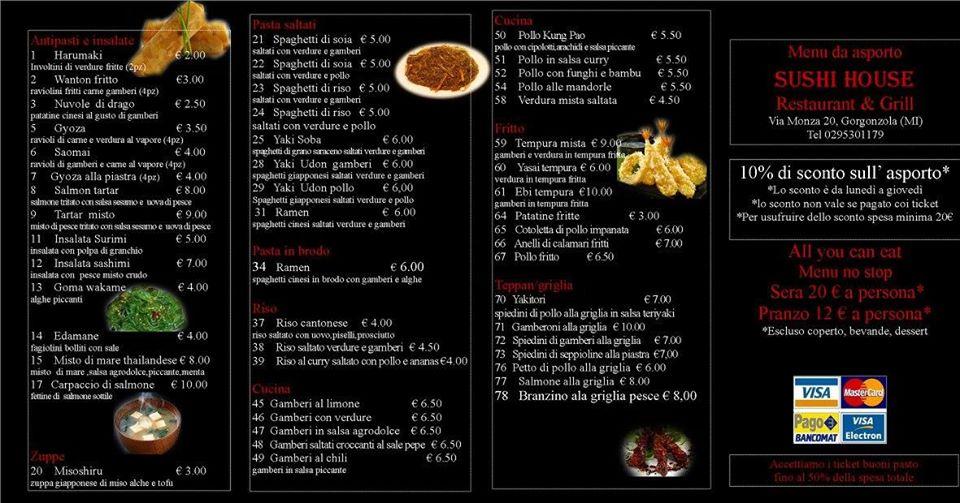 Menu at Sushi House restaurant, Gorgonzola