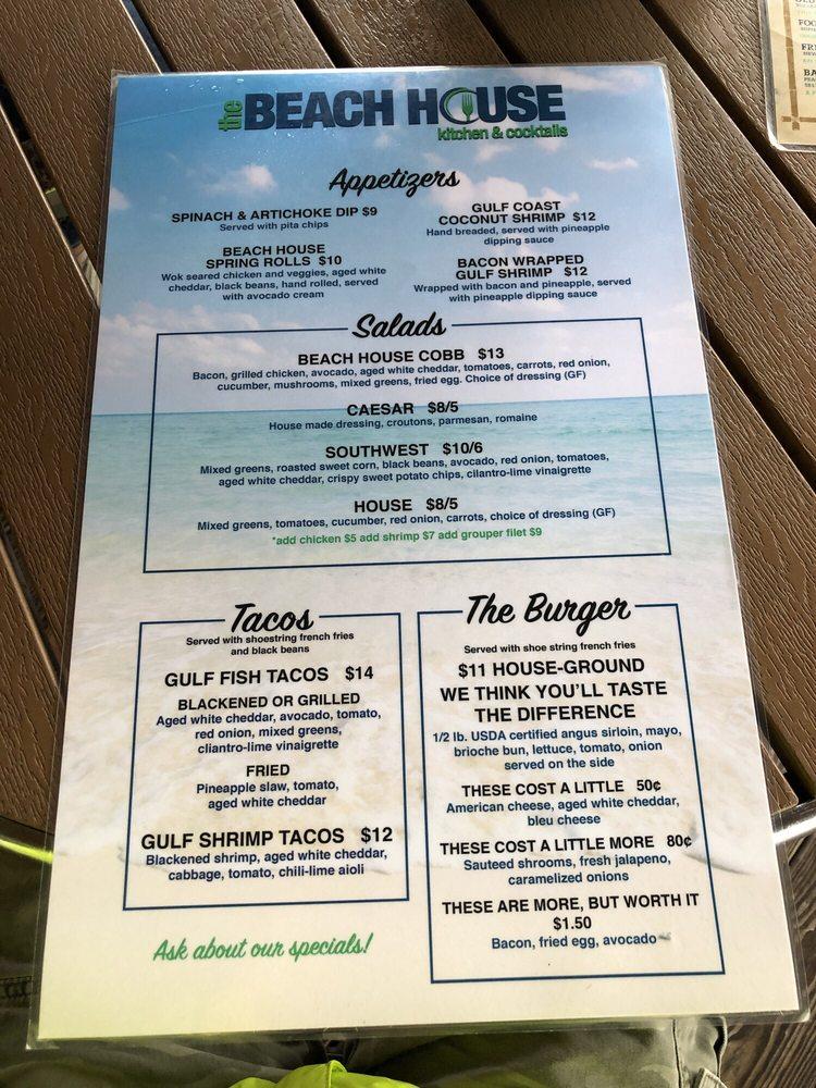 Menu at The Beach House Kitchen and Cocktails pub & bar, Gulf Shores