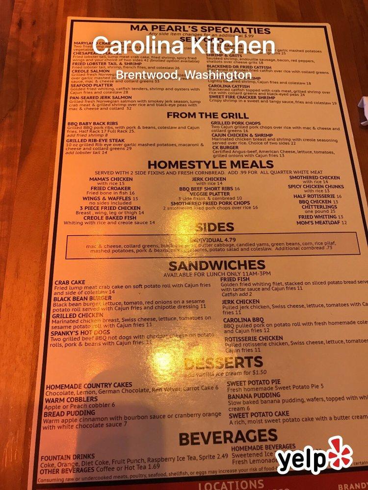 Menu at The Carolina Kitchen Bar & Grill, Washington