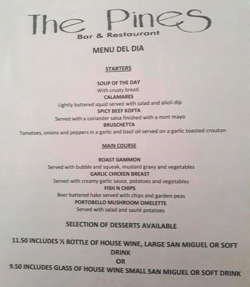Menu at Restaurante The Pines, Benijófar