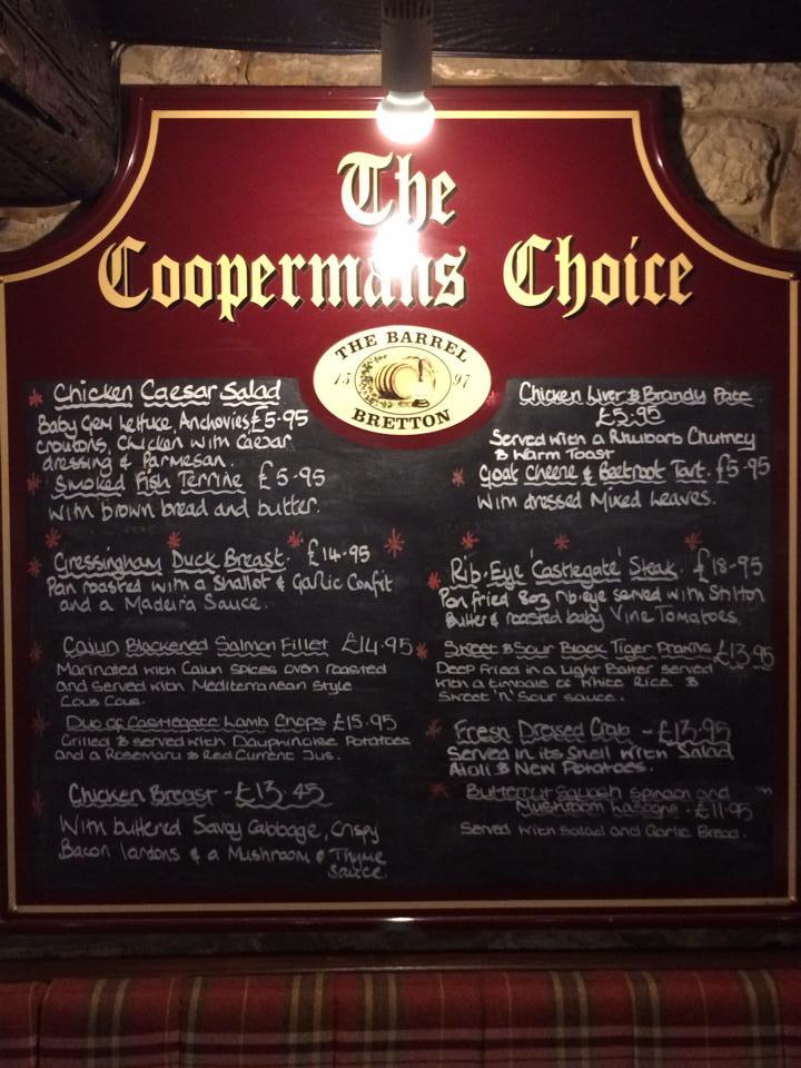 Menu at The Barrel Inn, Eyam