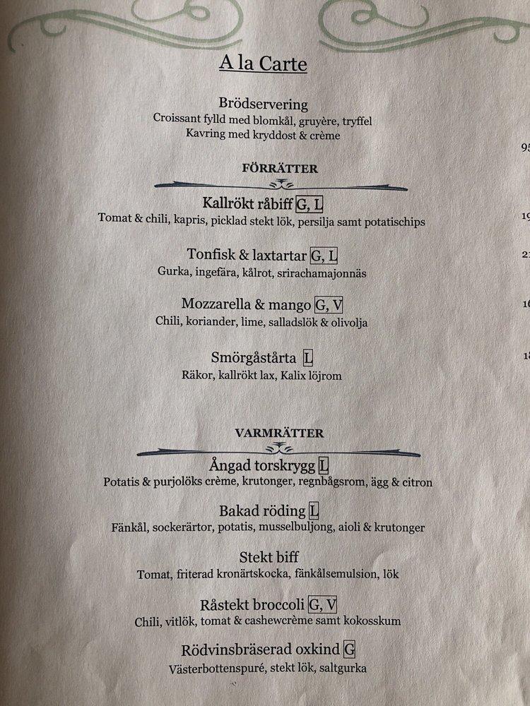 Menu at Cirkus restaurant, Stockholm