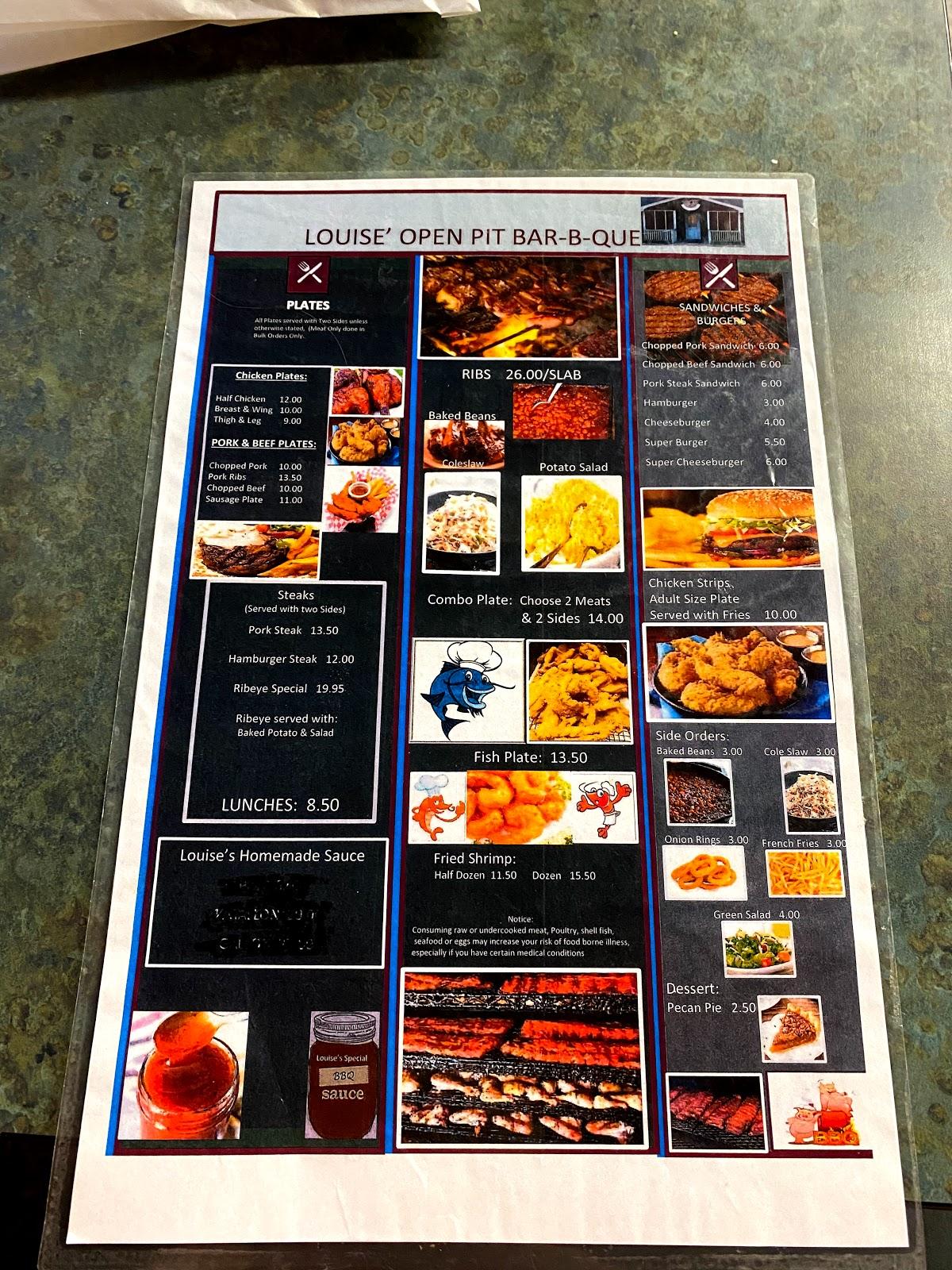 Menu at Louise Open Pit Barbeque, Crystal Springs, MS-27
