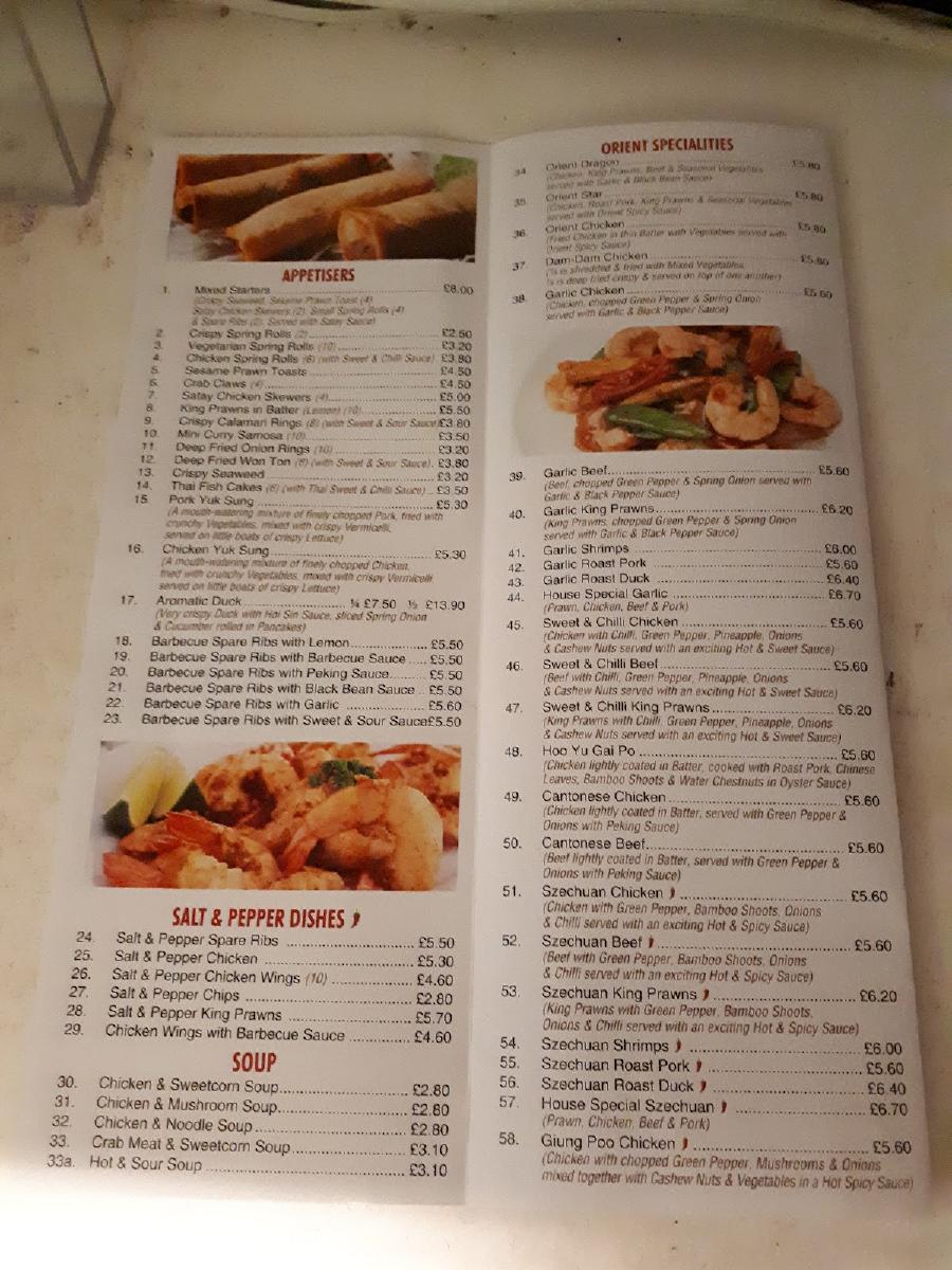 Menu at Orient Express Chinese restaurant, Wolverhampton