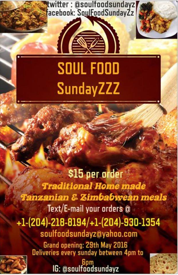 Menu at Soul Food SundayZ, Winnipeg