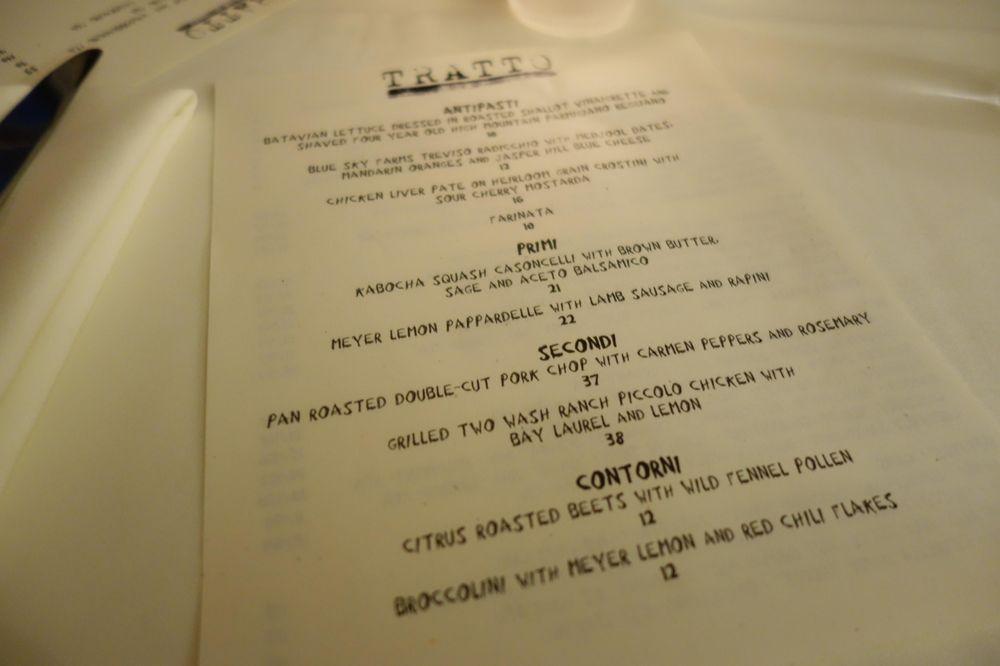 Menu at Tratto pub & bar, Phoenix, E Van Buren St