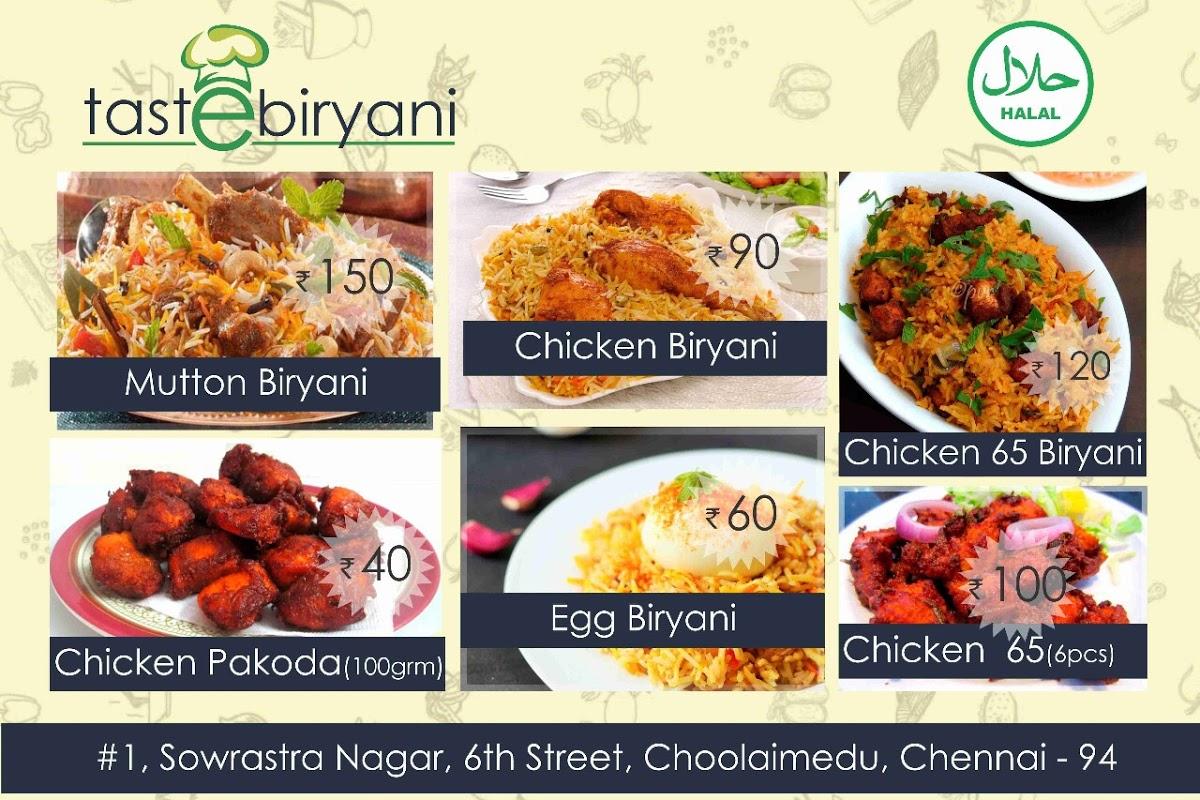 Menu at taste biryani, Chennai
