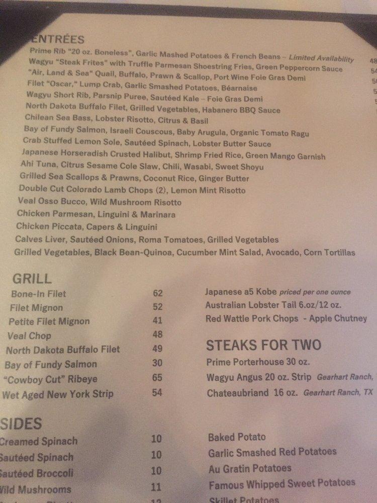 Menu at Al Biernat's steakhouse, Dallas