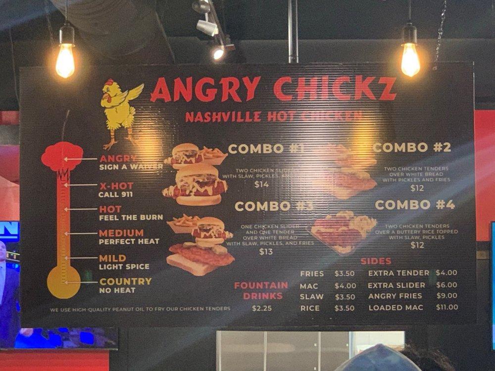 Menu at Angry Chickz restaurant, Sacramento