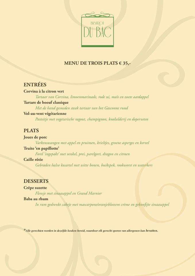 Menu at Bistrot du Bac, Rotterdam