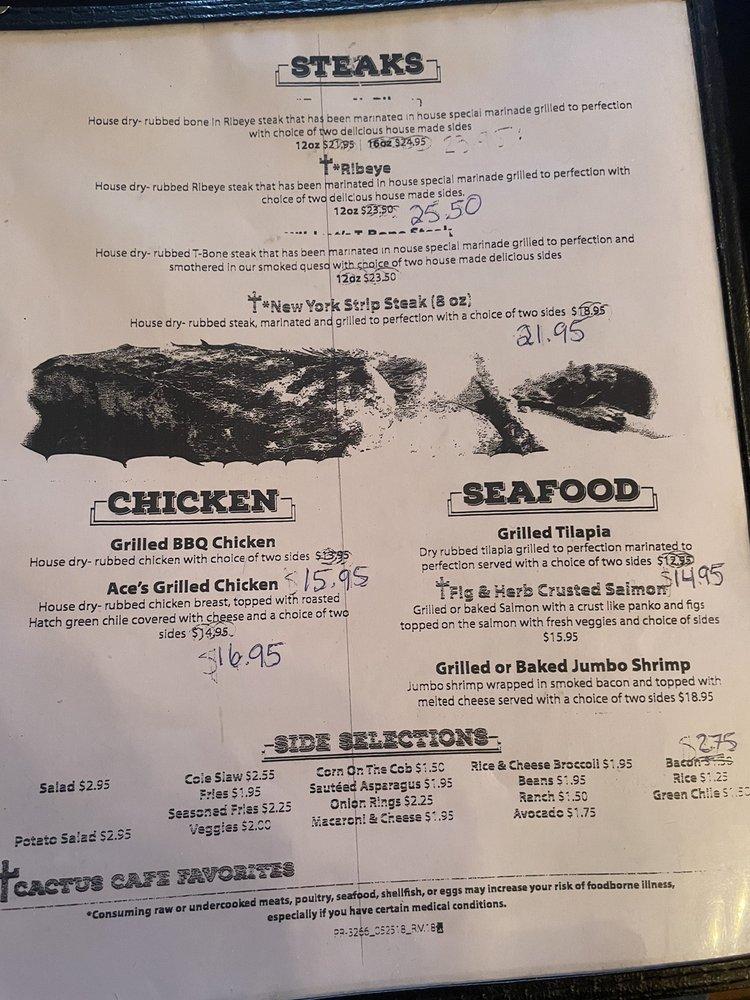 Menu at Cactus Cafe, Deming