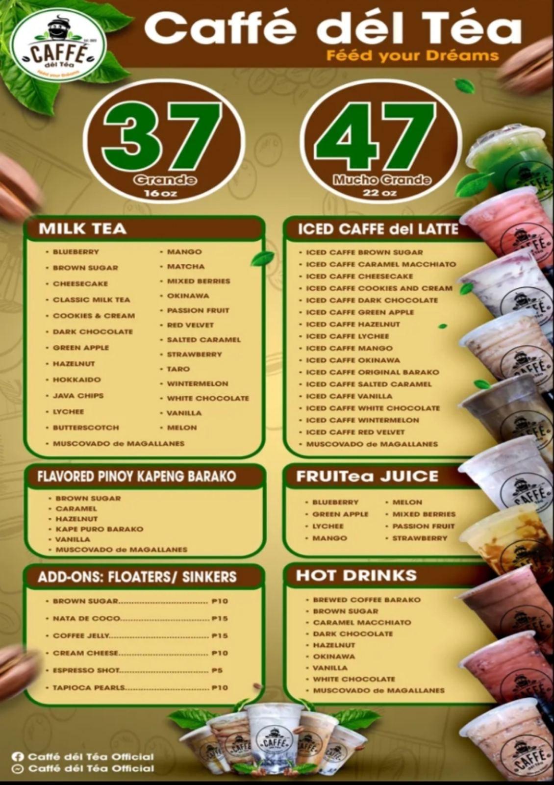 Menu at Caffe Del Tea by Fariah's Coffee House, Silang