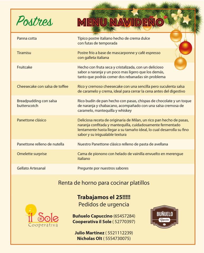 Menu at Cooperativa Il Sole restaurant, Mexico City