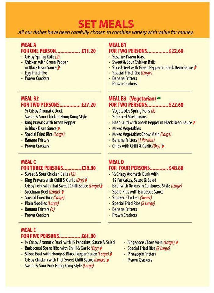 Menu at Golden Dragon fast food, Felixstowe, 3 Granville Rd