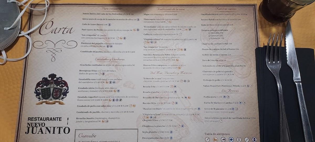Carta de Restaurante Juanito-restaurantes En Zambra, Zambra