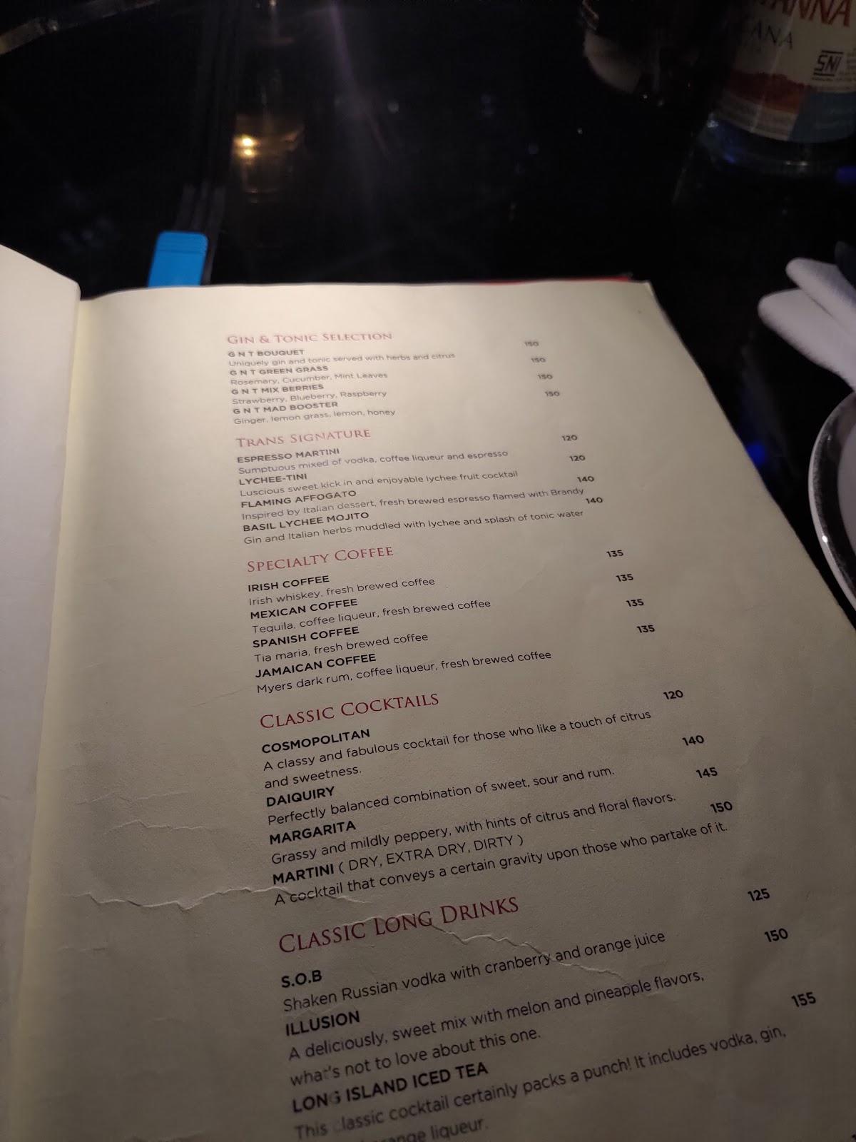 Carta de The 18th Restaurant and Lounge, Bandung