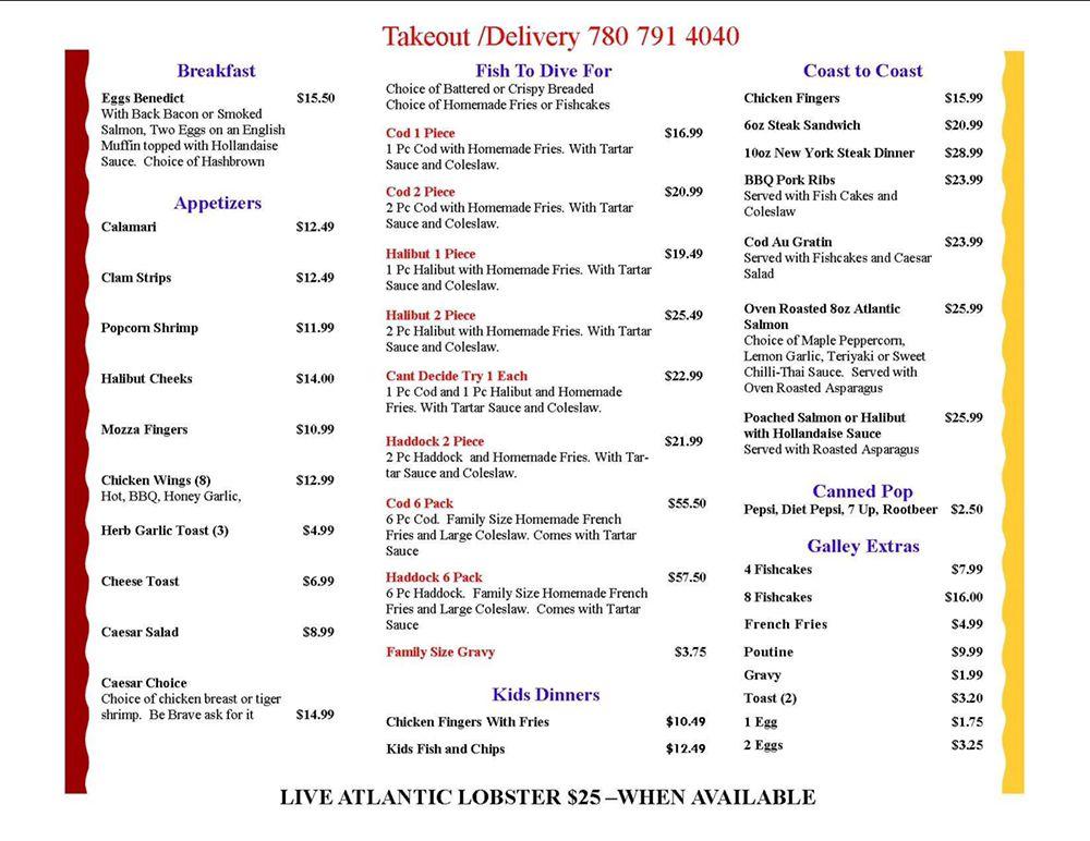 Menu at The Fish Place restaurant, Fort McMurray