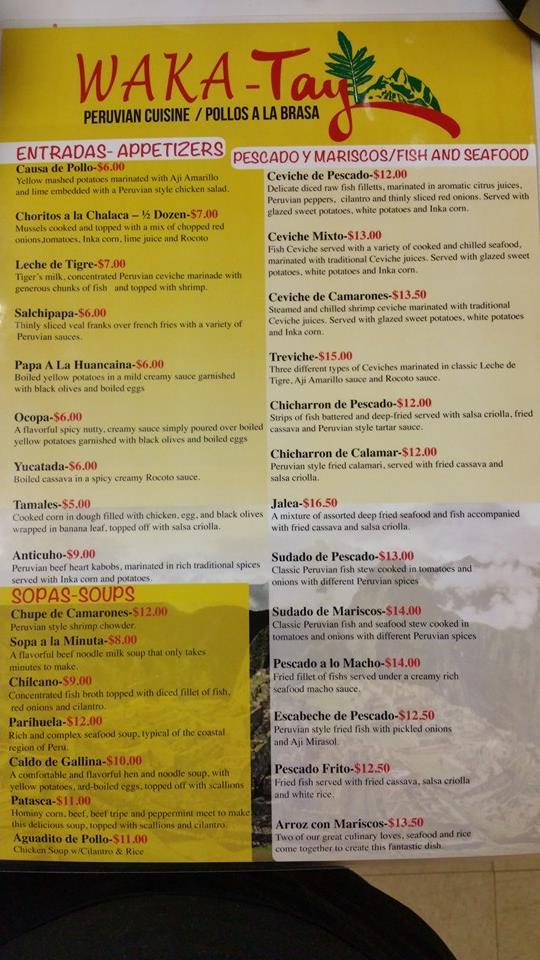 Menu at Waka-Tay restaurant, Woodbridge Township