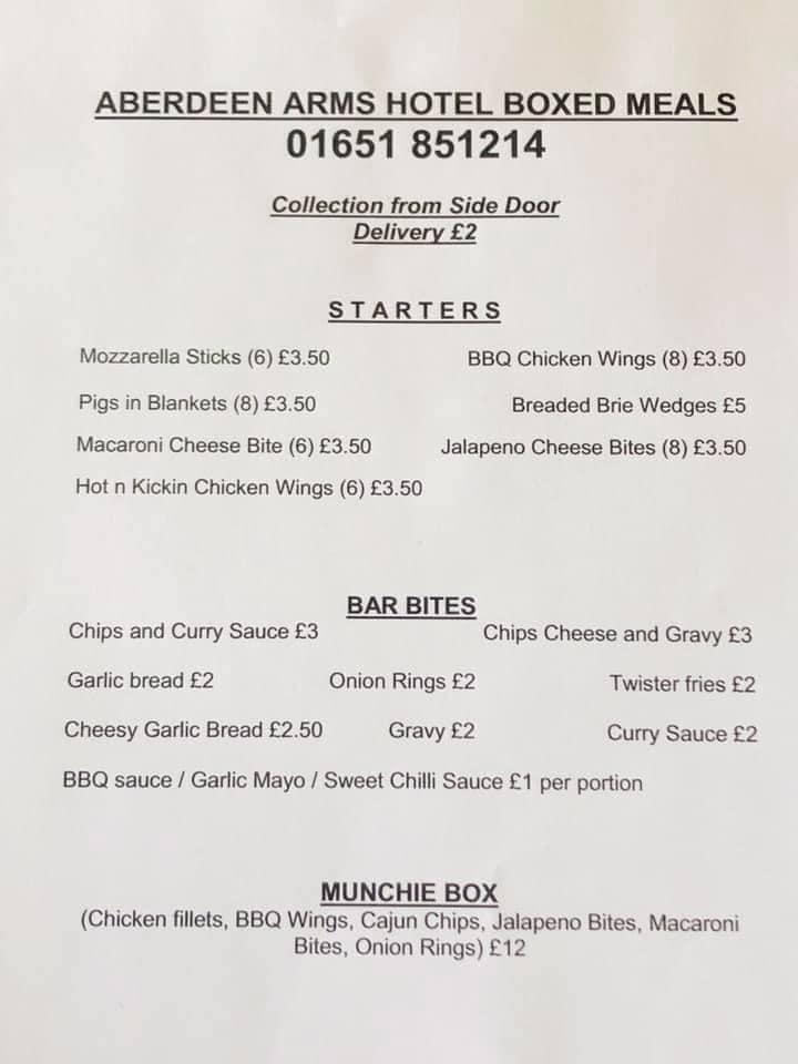Menu at Aberdeen Arms pub & bar, Tarves