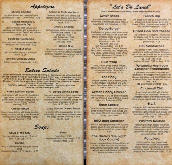 Menu at The Derby Steakhouse, Butte
