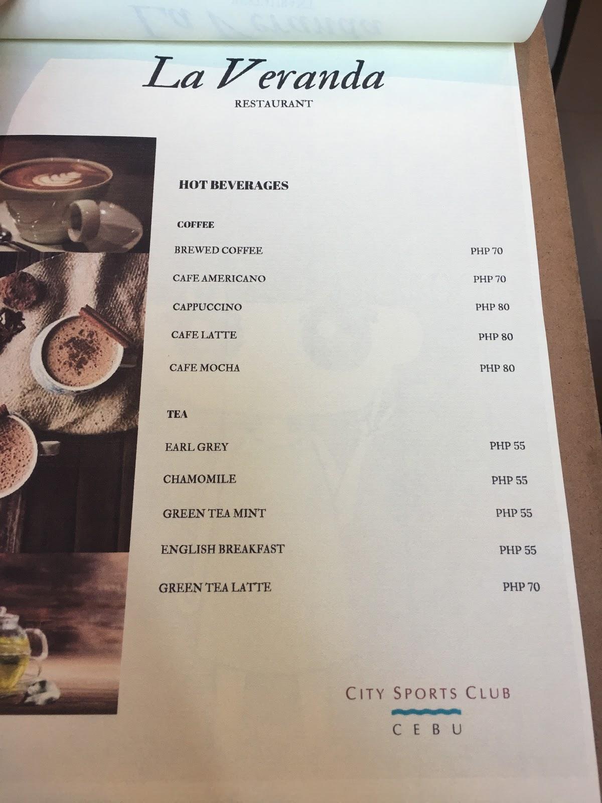 Carta del restaurante La Veranda, Cebú