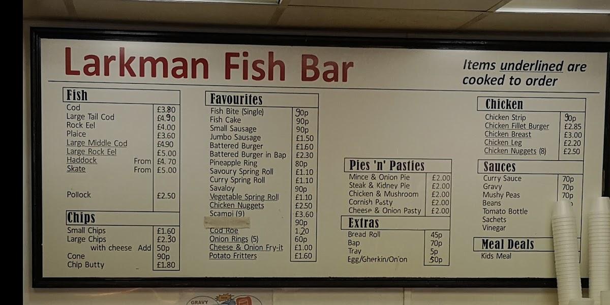 Menu at Larkman Fish Bar, Norwich