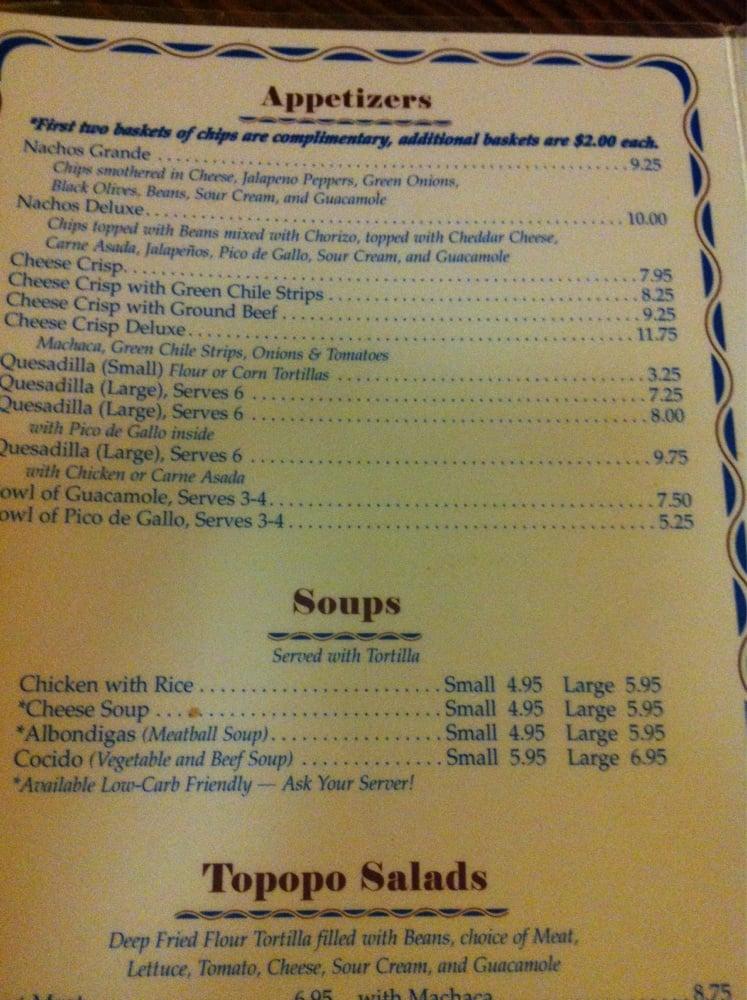 Menu at Micha's Restaurant, Tucson