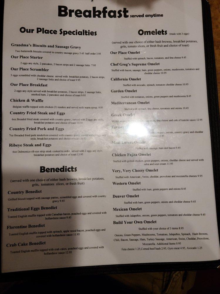 Menu at Our Place Clearwater restaurant, Clearwater