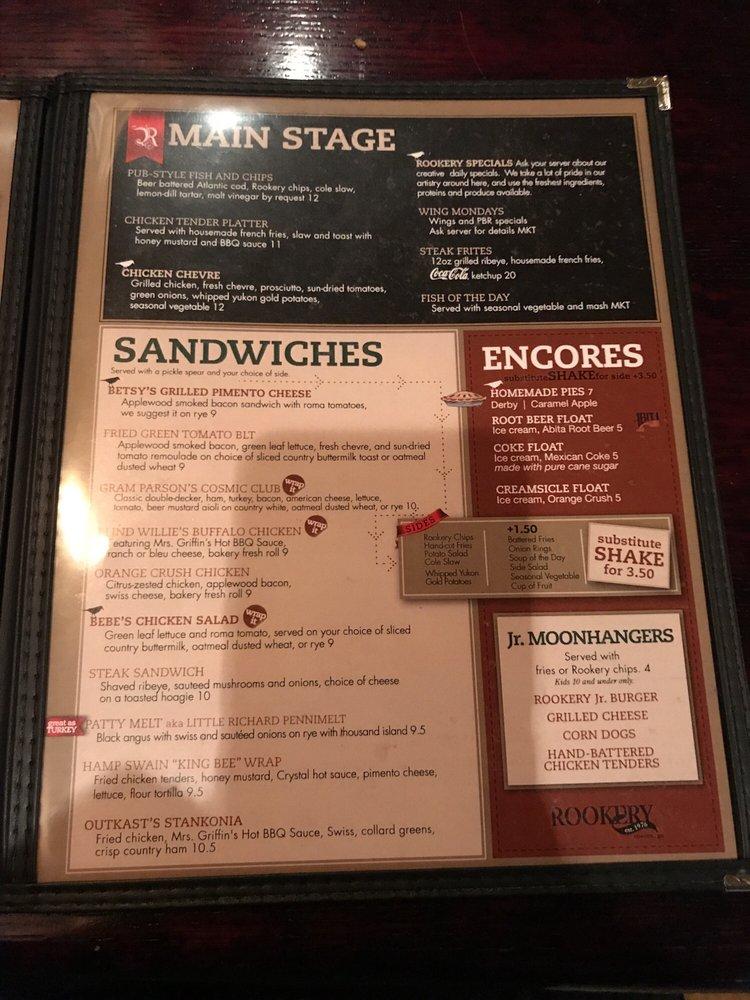 Menu at Rookery pub & bar, Macon