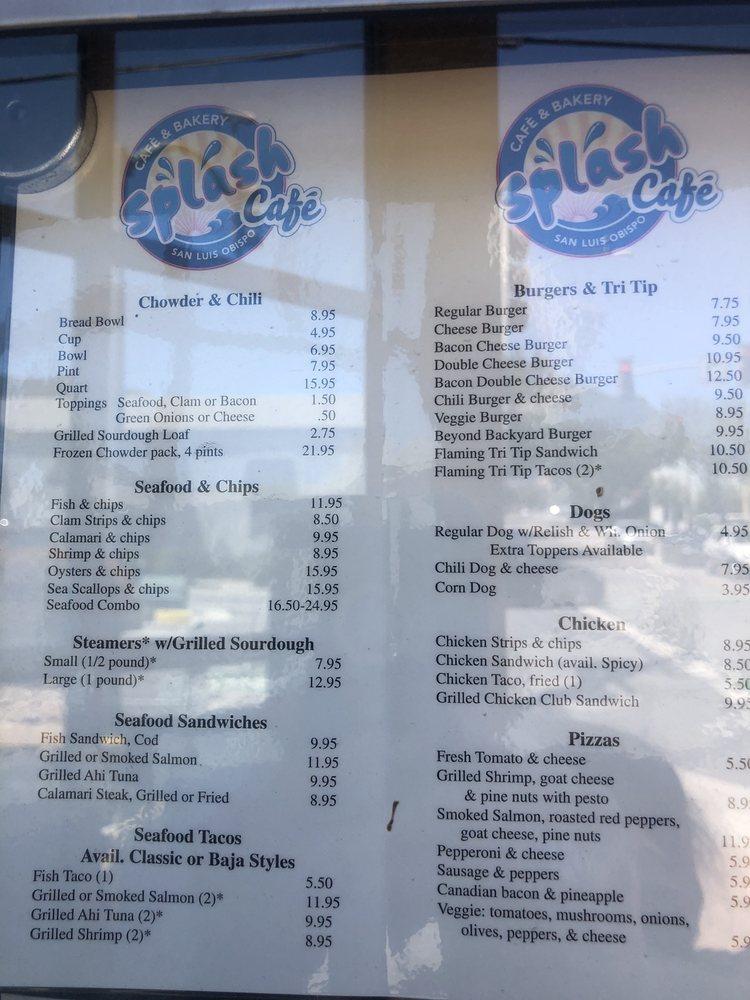Menu at Splash Café cafe, San Luis Obispo, Monterey St